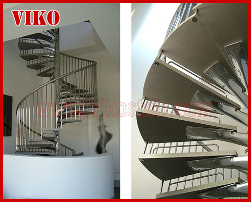 Spiral StaircaseVH40S Tread Beech  Aluminum 304 Stainless Ste  Baluster  Stair Curved Glass Handrail 304 Stainless Steel