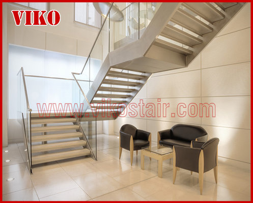 Double Steel Plate Staircase VK26S ,Carbon Steel Stringer,Stainless Steel,Power Coated,Beech Tread, Wooden