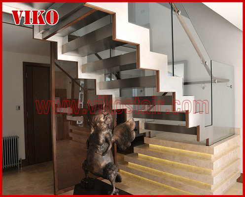 Double Steel Plate Staircase VK31S Stainless Steel, Power Coated,，Wooden ，Beech Tread , Carbon Steel Stringer,