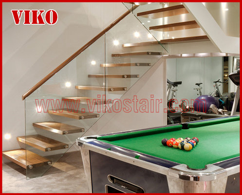 Floating Staircase VK34S Floating Stair Tempered GlassLED Light strip, Stringer: 5mm+5mm(Thickness), Dia 6mm Steel Cable