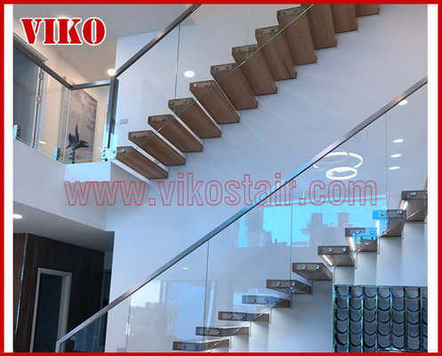 Floating Staircase VK35S Floating Stair Tempered GlassLED Light strip, Stringer: 5mm+5mm(Thickness), Dia 6mm Steel Cable