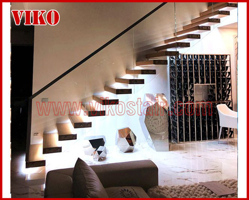 Floating Staircase VK35S Floating Stair Tempered GlassLED Light strip, Stringer: 5mm+5mm(Thickness), Dia 6mm Steel Cable