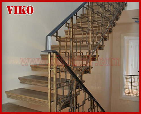 Floating Staircase VK49C Wrought Iron LED Light strip StringerBeech Tread American Oak  StringerStainless Steel Powder