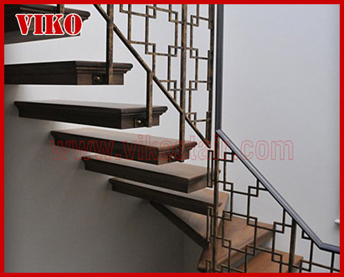 Floating Staircase VK49C Wrought Iron LED Light strip StringerBeech Tread American Oak  StringerStainless Steel Powder