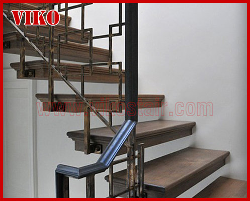 Floating Staircase VK49C Wrought Iron LED Light strip StringerBeech Tread American Oak  StringerStainless Steel Powder