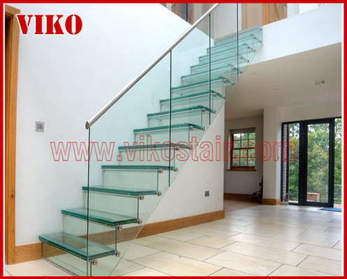 Floating Staircase VK39S Floating Stair Tempered GlassLED Light strip, Stringer: 5mm+5mm(Thickness), Dia 6mm Steel Cable