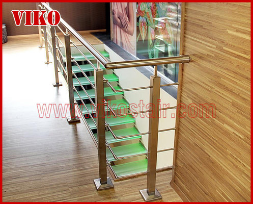Floating Staircase VK42S Floating Stair Tempered GlassLED Light strip, Stringer: 5mm+5mm(Thickness), Dia 6mm Steel Cable