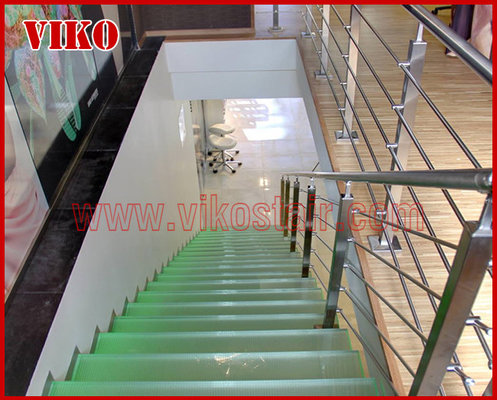 Floating Staircase VK42S Floating Stair Tempered GlassLED Light strip, Stringer: 5mm+5mm(Thickness), Dia 6mm Steel Cable