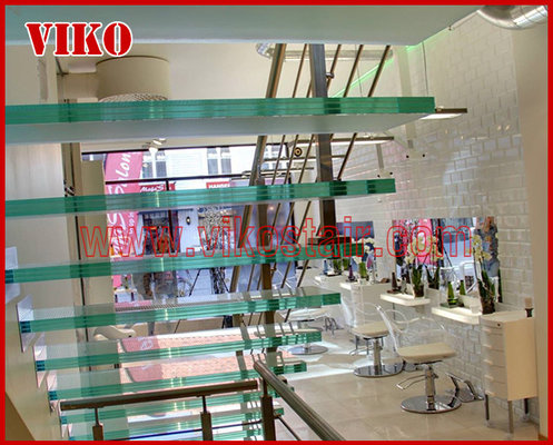 Floating Staircase VK42S Floating Stair Tempered GlassLED Light strip, Stringer: 5mm+5mm(Thickness), Dia 6mm Steel Cable