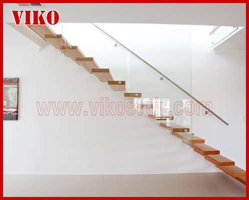 Floating Staircase VK57C 304 stainless steel Tread American Oakstrip Stringer Beech StringerStainless Steel Powder