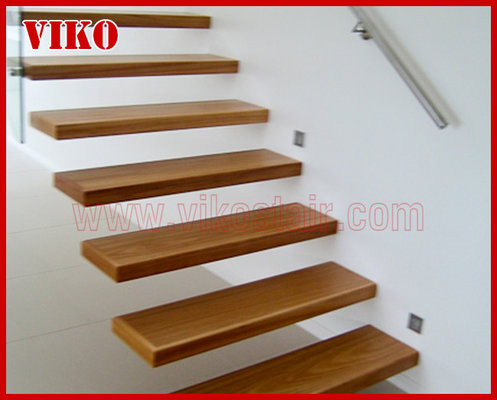 Floating Staircase VK57C 304 stainless steel Tread American Oakstrip Stringer Beech StringerStainless Steel Powder