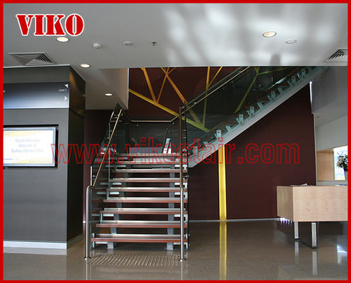 Double Steel Plate Staircase VK46S  Tempered GlassLED Light strip, Stringer: 5mm+5mm(Thickness), Dia 6mm Steel Cable
