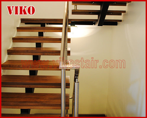 Straight Stringer Staircase VK51S  Tread beech ,Railing tempered glass, Handrail b eech Stringer,carbon