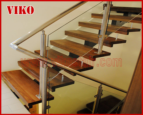Straight Stringer Staircase VK51S  Tread beech ,Railing tempered glass, Handrail b eech Stringer,carbon