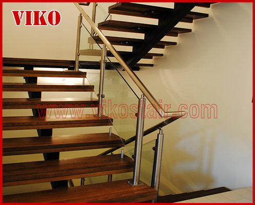 Straight Stringer Staircase VK51S  Tread beech ,Railing tempered glass, Handrail b eech Stringer,carbon
