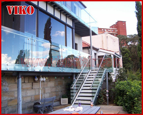 Double Steel Plate Staircase VK52S  Tread beech ,Railing tempered glass, Handrail b eech Stringer,carbon