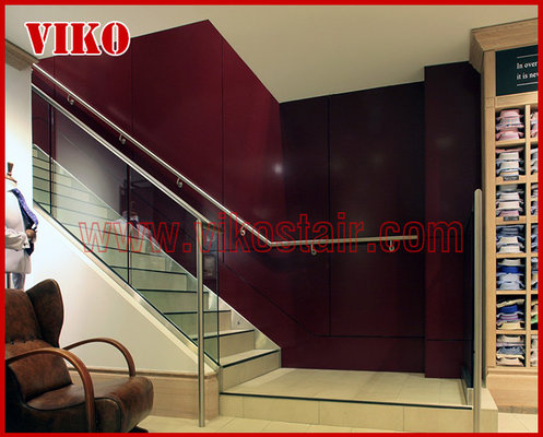 Double Steel Plate Staircase VK55S  Tread beech ,Railing tempered glass, Handrail b eech Stringer,carbon