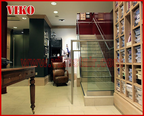 Double Steel Plate Staircase VK55S  Tread beech ,Railing tempered glass, Handrail b eech Stringer,carbon