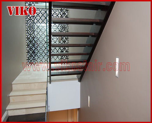 Double Steel Plate Staircase VK56S  Tread beech ,Railing tempered glass, Handrail b eech Stringer,carbon