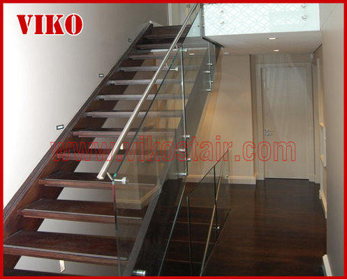 Double Steel Plate Staircase VK56S  Tread beech ,Railing tempered glass, Handrail b eech Stringer,carbon