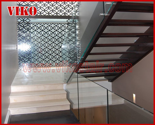 Double Steel Plate Staircase VK56S  Tread beech ,Railing tempered glass, Handrail b eech Stringer,carbon