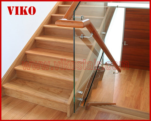 Double Steel Plate Staircase VK61S  Tread beech ,Railing tempered glass, Handrail b eech Stringer,carbon