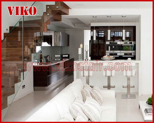 Double Steel Plate Staircase VK62S  Tread beech ,Railing tempered glass, Handrail b eech Stringer,carbon
