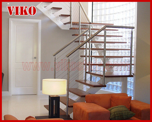 Steel Cable Stair VK64SC Tread American OakAluminum Baluster Glass Handrail 304 Stainless Steel Carbon SteelPowder-coate