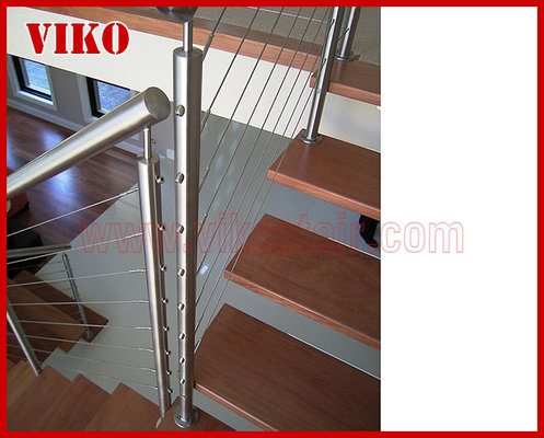 Steel Cable Stair VK64SC Tread American OakAluminum Baluster Glass Handrail 304 Stainless Steel Carbon SteelPowder-coate