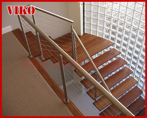 Steel Cable Stair VK64SC Tread American OakAluminum Baluster Glass Handrail 304 Stainless Steel Carbon SteelPowder-coate