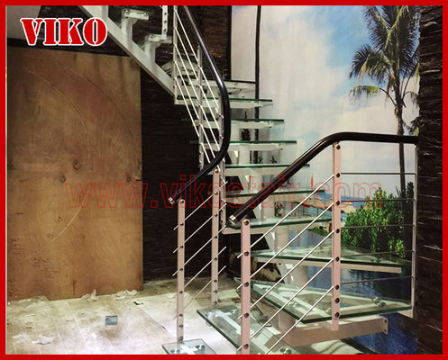 Steel Cable Stair VK65SC TreadTempered glasAluminum Baluster Glass Handrail 304 Stainless Steel Carbon SteelPowder-coate