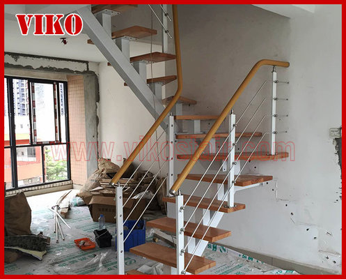 Steel Cable Stair VK67SC Tread Beech glass Aluminum Baluster Glass Handrail 304 Stainless Steel Carbon SteelPowder-coate