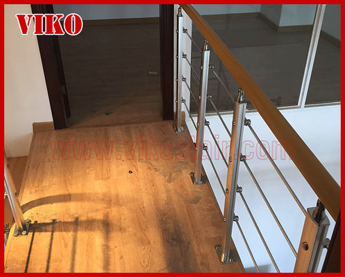 Steel Cable Stair VK68SC TreadAmerican Oak Aluminum Baluster Glass Handrail 304 Stainless Steel Carbon SteelPowder-coate