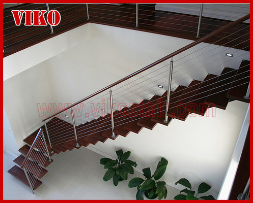 Steel Cable Stair VK69SC TreadAmerican Oak Aluminum Baluster Glass Handrail 304 Stainless Steel Carbon SteelPowder-coate