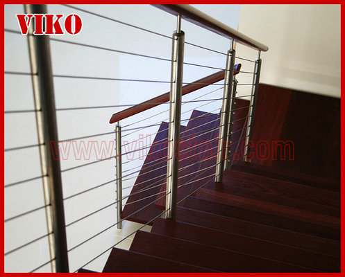 Steel Cable Stair VK69SC TreadAmerican Oak Aluminum Baluster Glass Handrail 304 Stainless Steel Carbon SteelPowder-coate