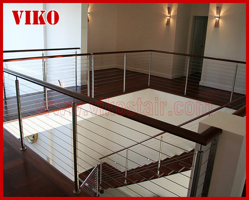 Steel Cable Stair VK69SC TreadAmerican Oak Aluminum Baluster Glass Handrail 304 Stainless Steel Carbon SteelPowder-coate