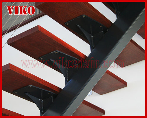 Steel Cable Stair VK69SC TreadAmerican Oak Aluminum Baluster Glass Handrail 304 Stainless Steel Carbon SteelPowder-coate