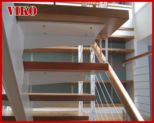 Steel Cable Stair VK71SC Aluminum Baluster  Treed BeechGlass Handrail 304 Stainless Steel Carbon SteelPowder-coate