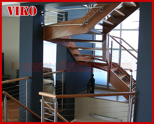 Steel Cable Stair VK74SC  Treed Beech  Handrail 304 Stainless Steel  Aluminum Baluster Glass Carbon Steel Powder-coate