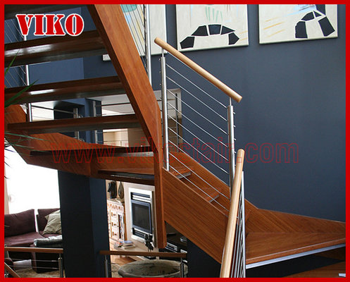Steel Cable Stair VK74SC  Treed Beech  Handrail 304 Stainless Steel  Aluminum Baluster Glass Carbon Steel Powder-coate