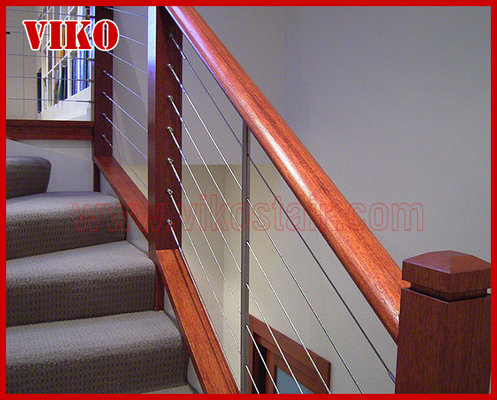 Steel Cable Stair VK75SC  Aluminum Baluster  Treed Beech  Handrail 304 Stainless Steel  Glass Carbon Steel Powder-coate