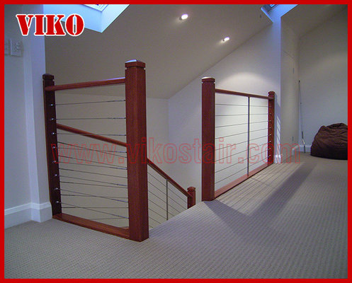 Steel Cable Stair VK75SC  Aluminum Baluster  Treed Beech  Handrail 304 Stainless Steel  Glass Carbon Steel Powder-coate