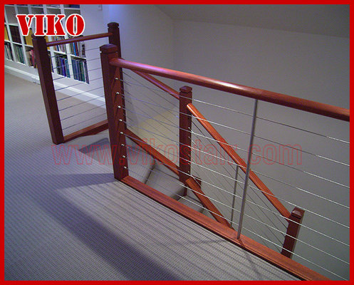Steel Cable Stair VK75SC  Aluminum Baluster  Treed Beech  Handrail 304 Stainless Steel  Glass Carbon Steel Powder-coate