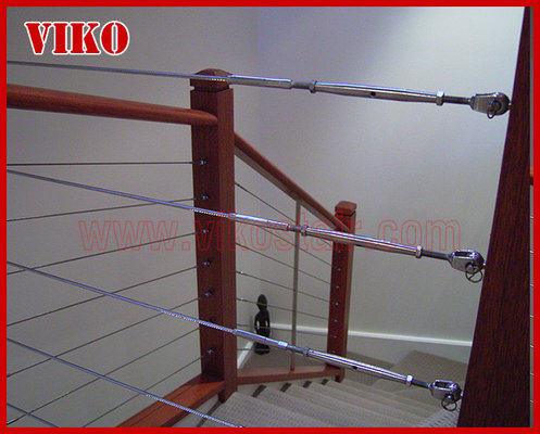 Steel Cable Stair VK75SC  Aluminum Baluster  Treed Beech  Handrail 304 Stainless Steel  Glass Carbon Steel Powder-coate