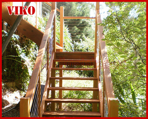 Steel Cable Stair VK76SC  Aluminum Baluster  Treed Beech  Handrail 304 Stainless Steel  Glass Carbon Steel Powder-coate