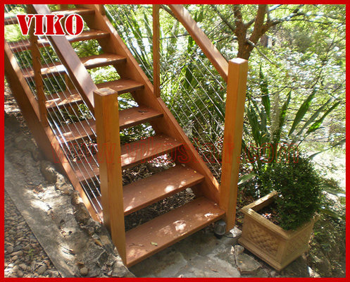Steel Cable Stair VK76SC  Aluminum Baluster  Treed Beech  Handrail 304 Stainless Steel  Glass Carbon Steel Powder-coate