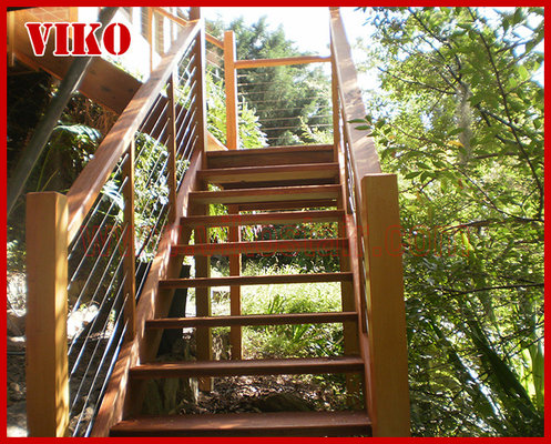 Steel Cable Stair VK76SC  Aluminum Baluster  Treed Beech  Handrail 304 Stainless Steel  Glass Carbon Steel Powder-coate