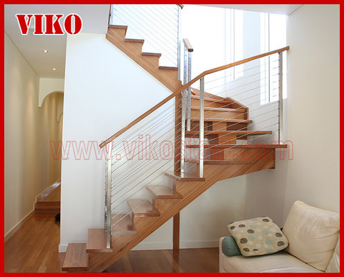Steel Cable Stair VK77SC Carbon Steel Powder-coate  Aluminum Baluster  Treed Beech  Handrail 304 Stainless Steel  Glass