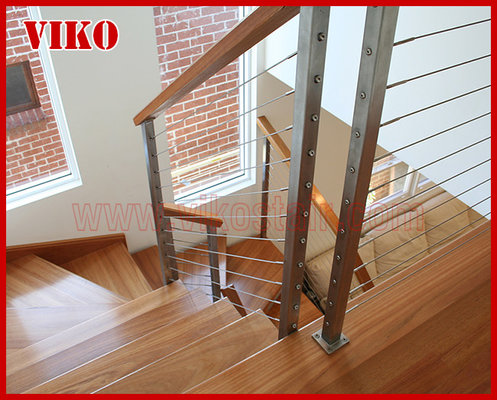 Steel Cable Stair VK77SC Carbon Steel Powder-coate  Aluminum Baluster  Treed Beech  Handrail 304 Stainless Steel  Glass