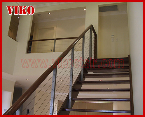Steel Cable Stair VK78SC Carbon Steel Powder-coate  Aluminum Baluster  Treed Beech  Handrail 304 Stainless Steel  Glass